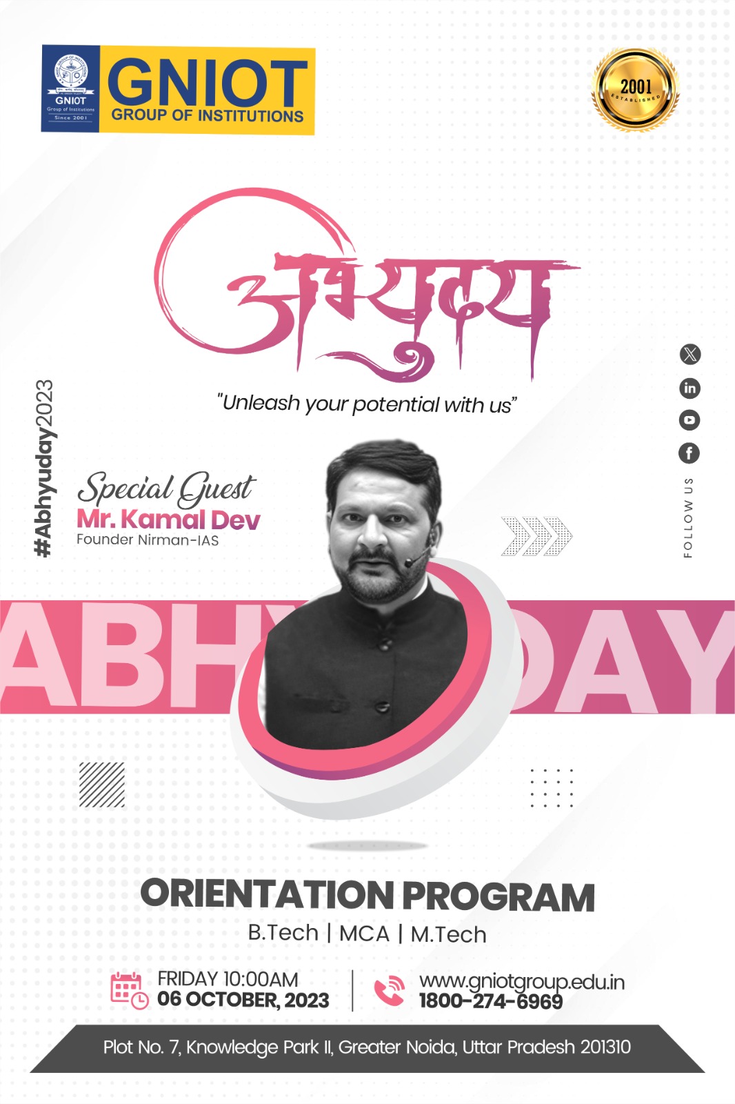 ABHYUDAY 2023 - Mr.Kamal Dev | GNIOT Campus, Greater Noida