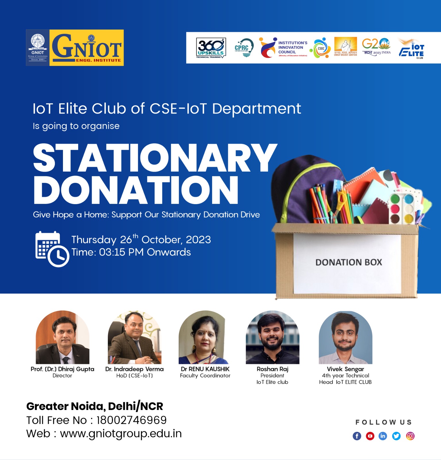 Stationary Donation | GNIOT Campus, Greater Noida